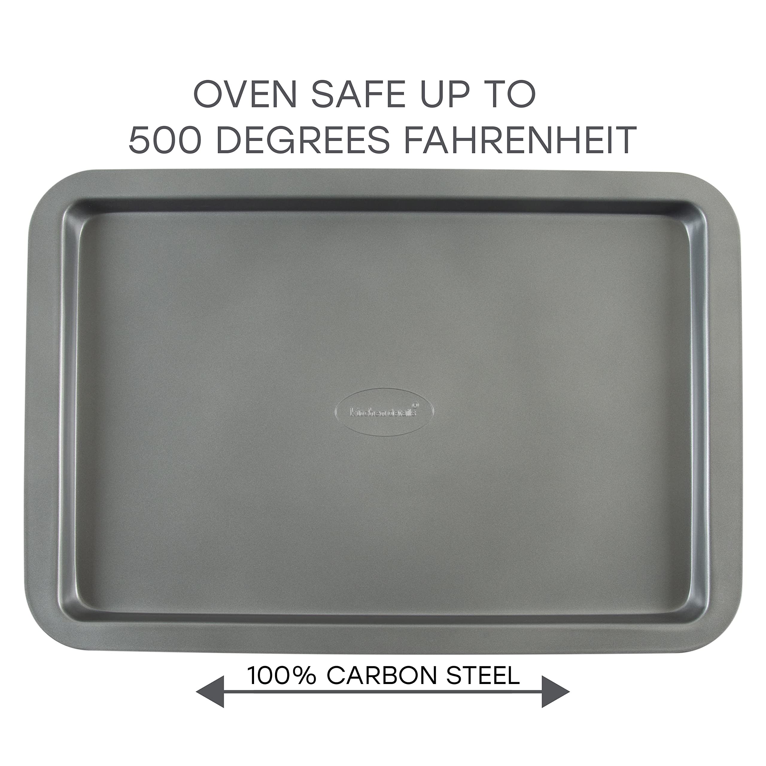 Kitchen Details Medium Nonstick Baking Sheet | Creates Even Heating and Browning | Durable | Easy to Clean | Oven Safe up to 500 Degrees | Bakeware | Grey