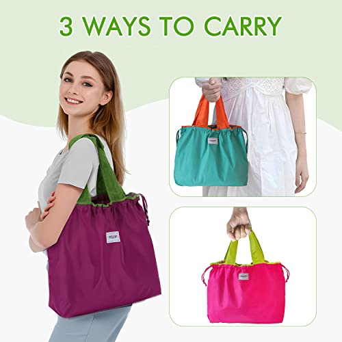 MVSCOCEAN Reusable Grocery Bags, Colorful Shopping Bags,Machine Washable,Foldable,Durable,Lightweight,Set of 3 (Fuchsia,Lake Blue,Purple)