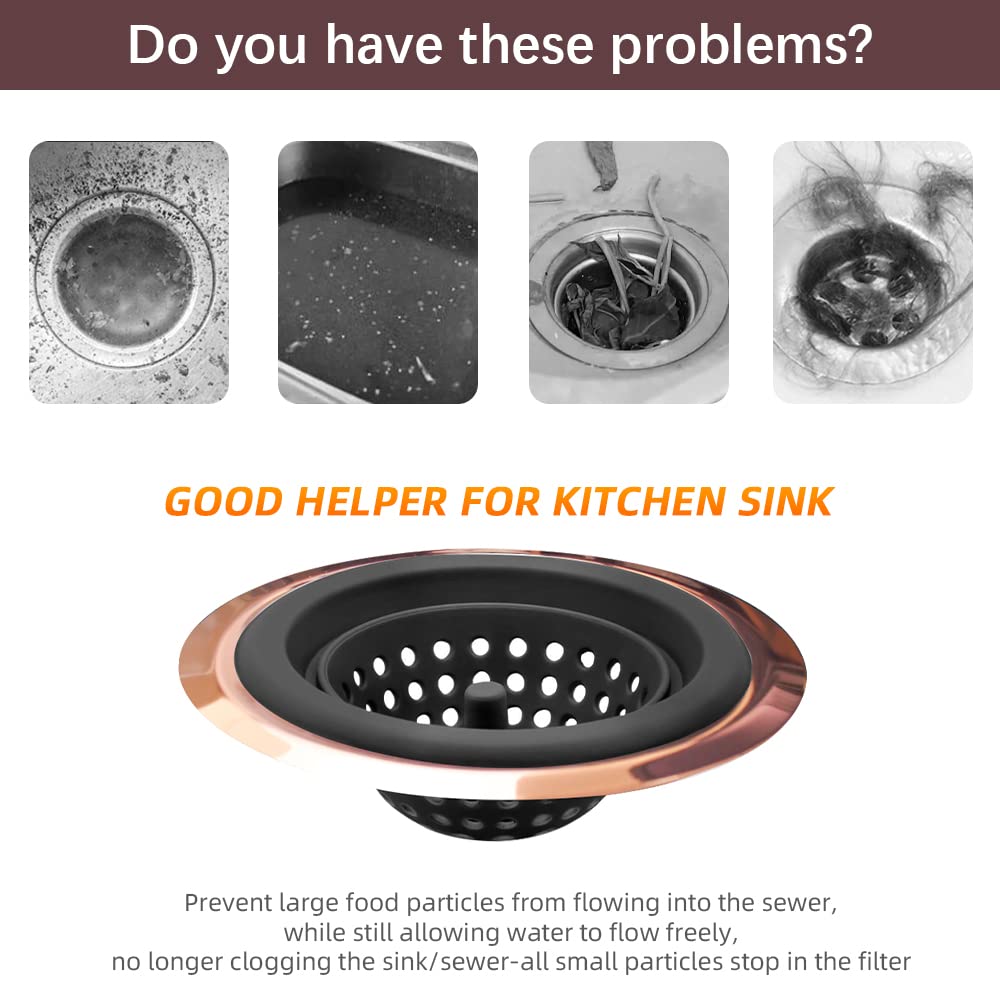 Kitchen Set of 2 Sink Strainers, Flexible Silicone Good Grip Kitchen Sink Drainers, Traps Food Debris and Prevents Clogs, Large Wide 4.5’ Diameter Rim (Rose Gold)