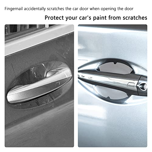 NHHC 8PCS Car Door Handle Cup Scratch Protector Stickers,Non-Marking TPU Carbon Fiber Texture Door Bowl Paint Protection Film Universal Automotive Exterior Decor Accessories (Transparent)
