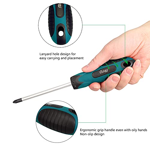 Magnetic Screwdriver Set,5 Pieces Slotted and Phillips Screwdriver with Ergonomic Comfortable Non-skid Handle,Permanent Magnetic Tips,Rust Resistant Heavy Duty Toolkit (Viridian Green)