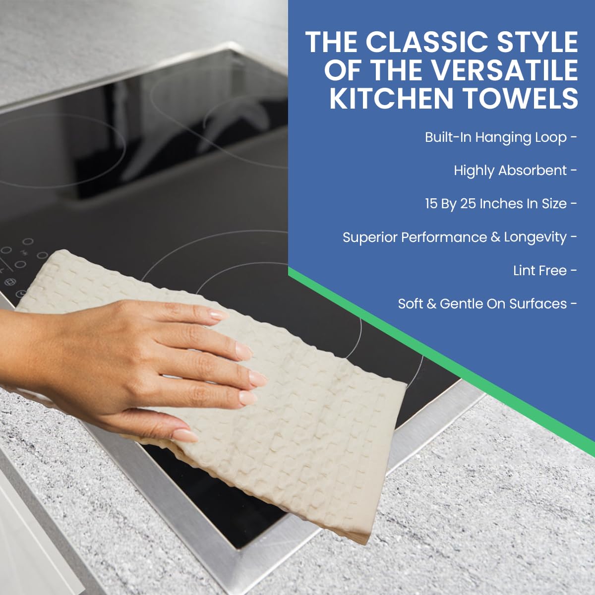 Kitchen Dish Towels Ring Spun Cotton Large 18 x 28 6-Pack Big Waffle - Kitchen Towel, Hand Towels, Tea Towels, Dish Towels and Dish Cloth (Cream).