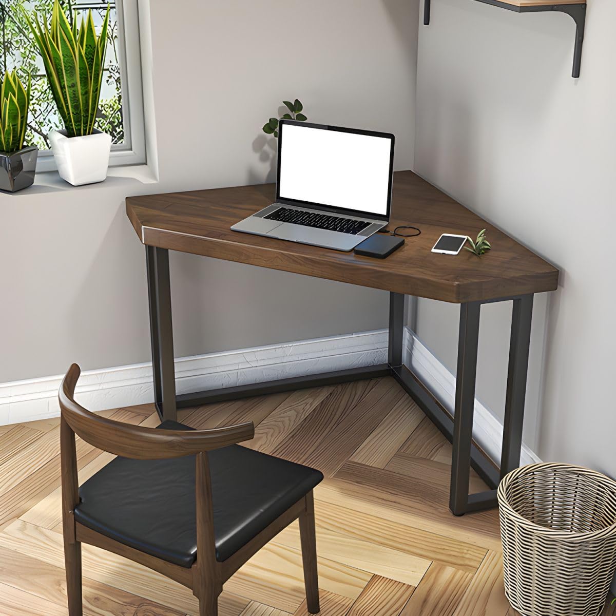 RUNNUP Modern Solid Wood Corner Desk Space Saving Small Desk Simple Computer Desk for Living Room, Bedroom, or Home Office, 31.5" L x 31.5" W x 29.5" H Triangle Without Chairs