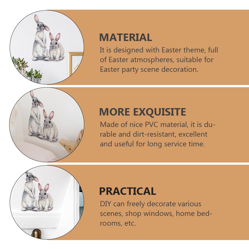 NOLITOY Easter Wall Decals Cute Bunnies Glass Stickers Removable Rabbit Wall Stickers for Bedroom Home Decal Art Easter Supplies