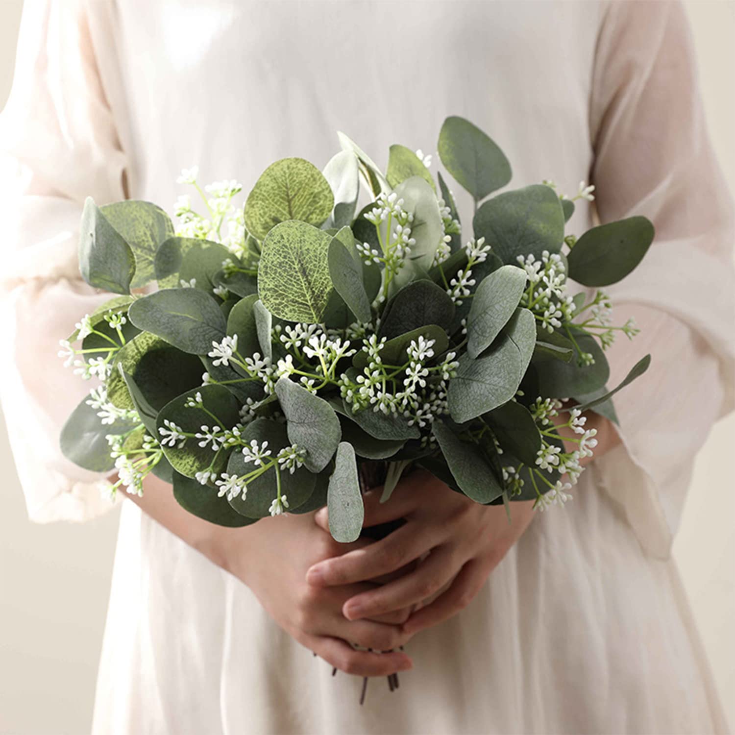 LECUNE Artificial Eucalyptus Bouquet, Leaf Faux Greenery Leaves for Wedding Party, Flower Floral Arrangement, Fall Decor, Garden Home Décor