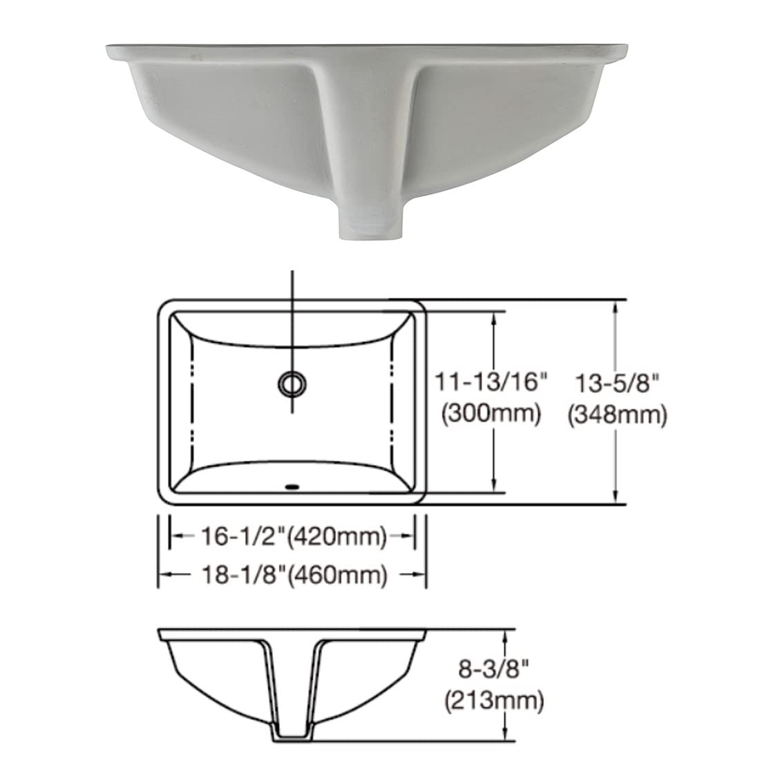 MEJE #202H -18 Inch Vessel Sink Rectangle Undermount Bathroom Sink Lavatory Vanity Ceramic, White