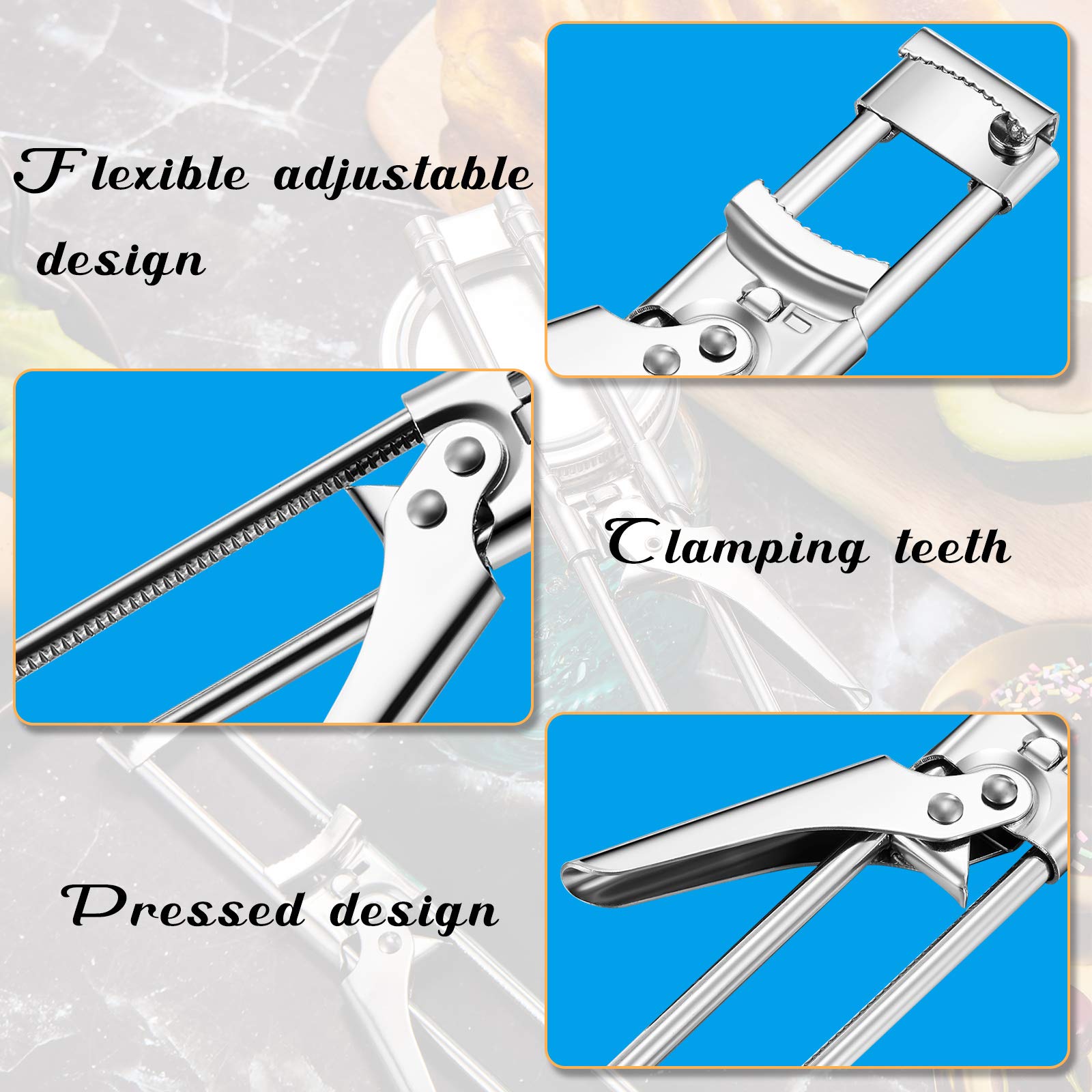 Master Opener Adjustable Jar and Bottle Opener Adjustable Multifunction Stainless Steel Can Opener Jar Lid Gripper Manual Jar Opener Kitchen Accessories for Weak Hands (2 Pieces)
