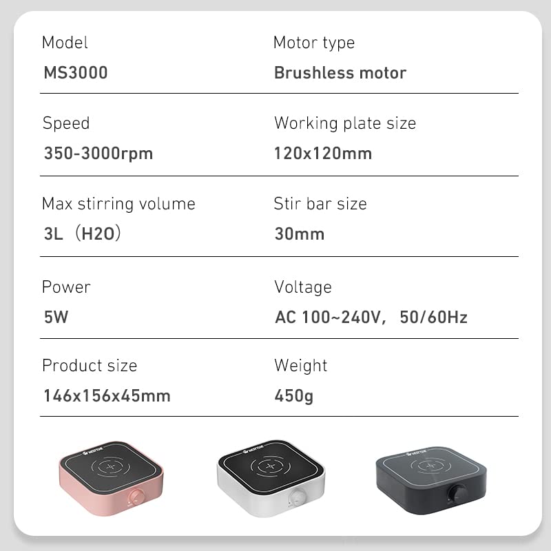Magnetic Stirrer with Stirrer Bar,WEST TUNE Magnetic stir Plate 350~3000RPM and Mini Magnetic Mixer Stirrer Max Stirring Capacity 3000ml，Lab Stirrer