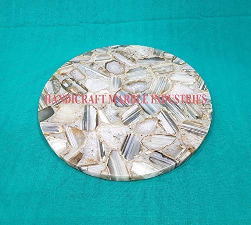 Natural Grey White Brown Agate Round 24" x 24" Inch Round Coffee Table with Metal Base, Stone Coffee Table, Round Agate Coffee Table Top with Metal Stand, Piece Of Conversation, Family Heir Loom