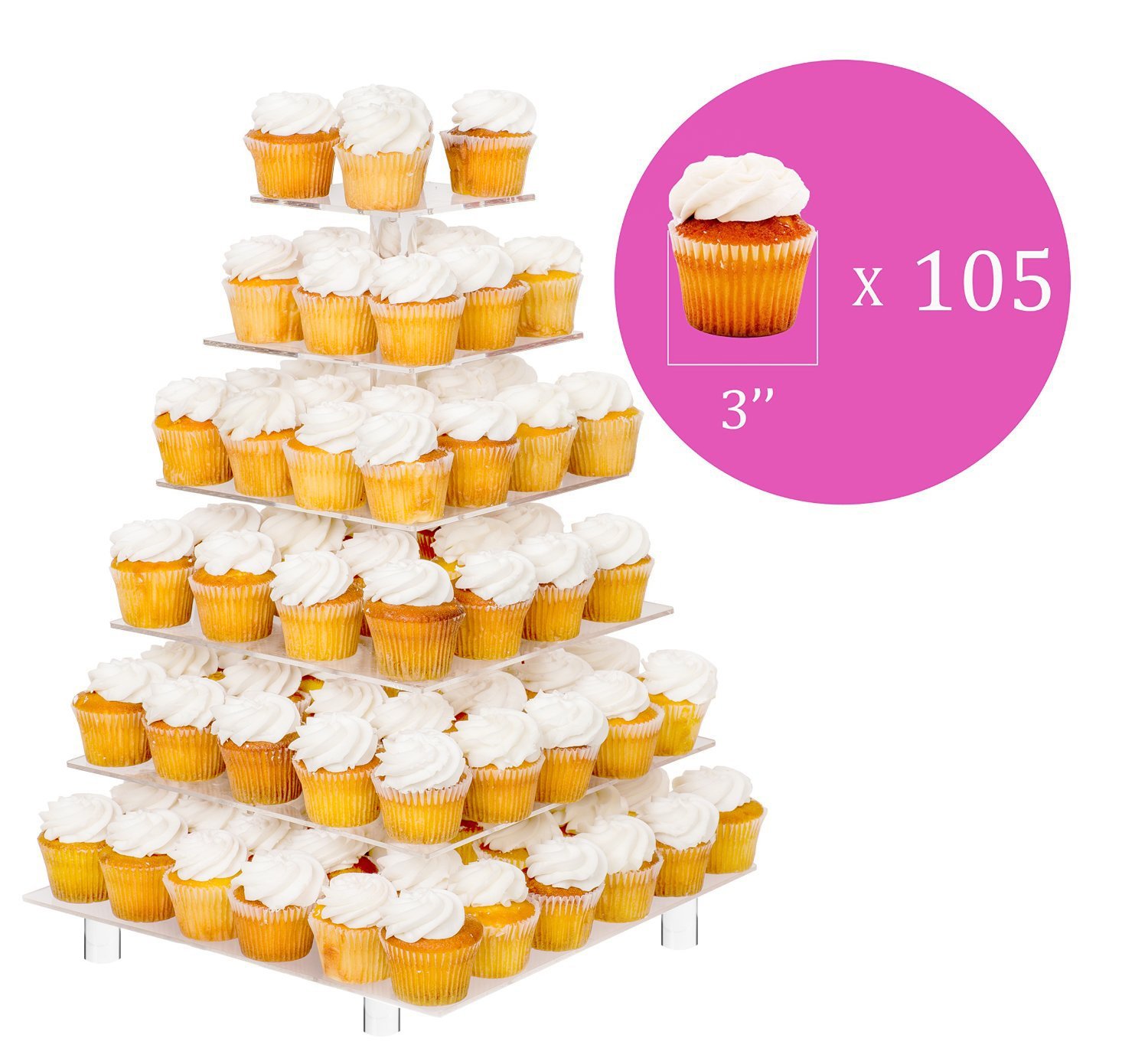 Jusalpha® Large 6 Tier Wedding Party Square Cupcake Stand-Cake Stand-Cupcake Tower-Dessert Display Stand (Large 6 Tier with Base) (6SF)