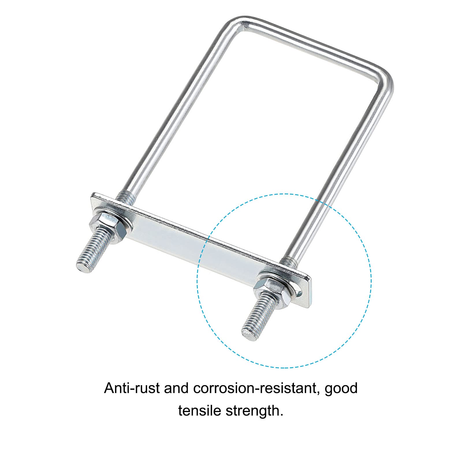METALLIXITY U Bolts 2 Sets (M8x60x150mm), Square U Bolt Carbon Steel with Accessories - for Construction, Pipe