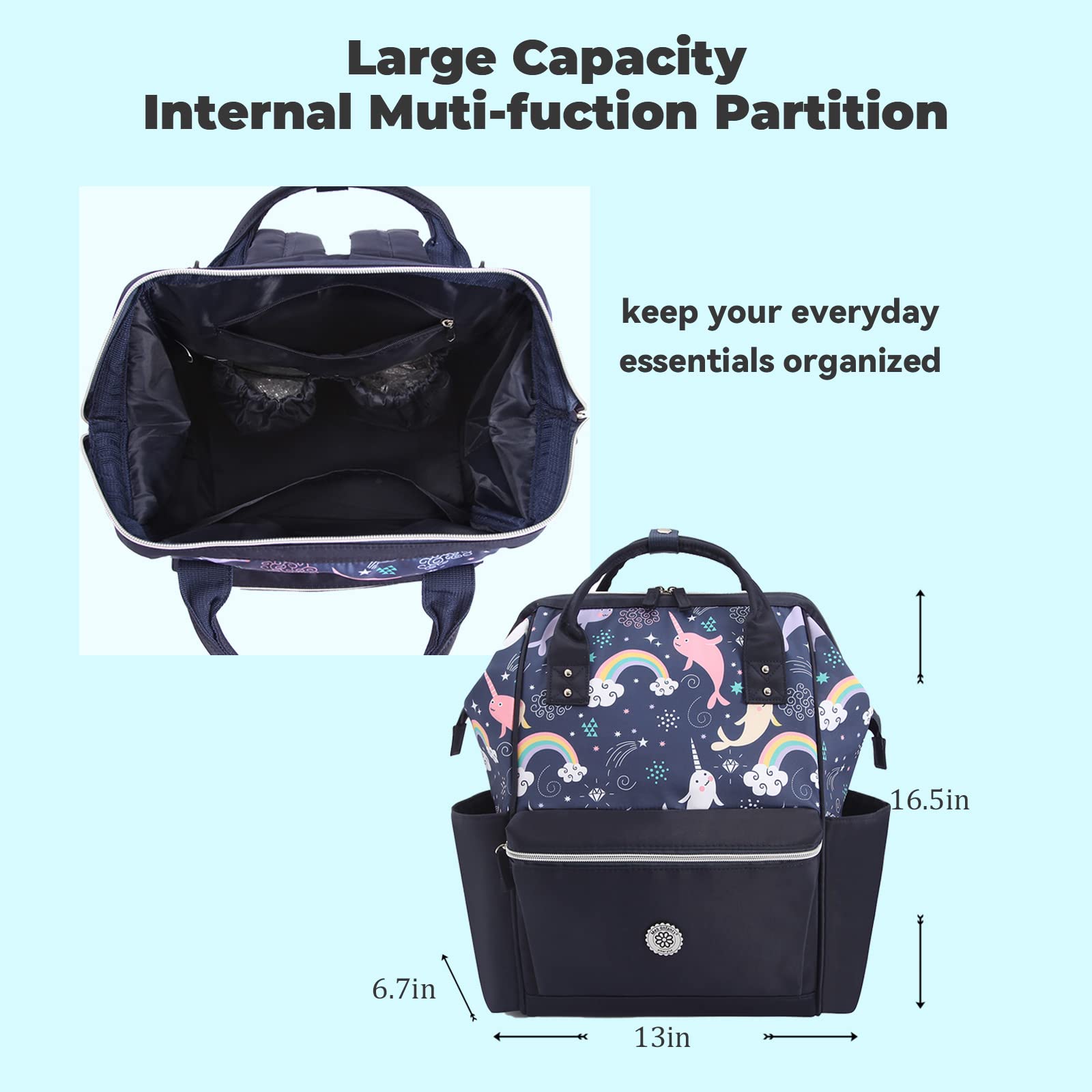 MYZIDEA Diaper Bag Backpack,Baby Nappy Changing Bags with Pacifier Case and Stroller Straps, Multifunction Waterproof Travel Backpack, Large Capacity, Waterproof,Unisex and Stylish,Animal Series,Navy