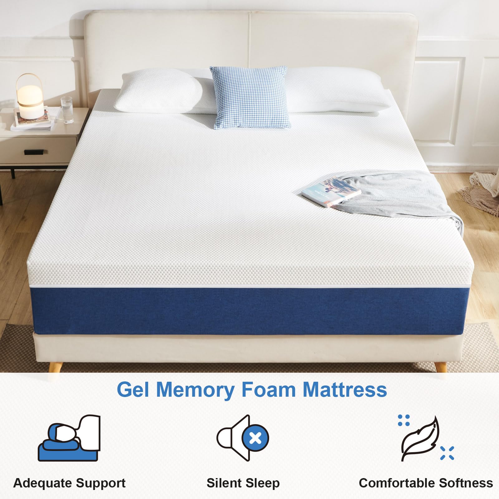 Natulliy TwinXl Mattress 8 Inch Gel Memory Foam Mattress in a Box, Medium Firm Support, Removable Cover, Fits Various Bed Frames,Non-Fiberglass Twin XL Size Mattress