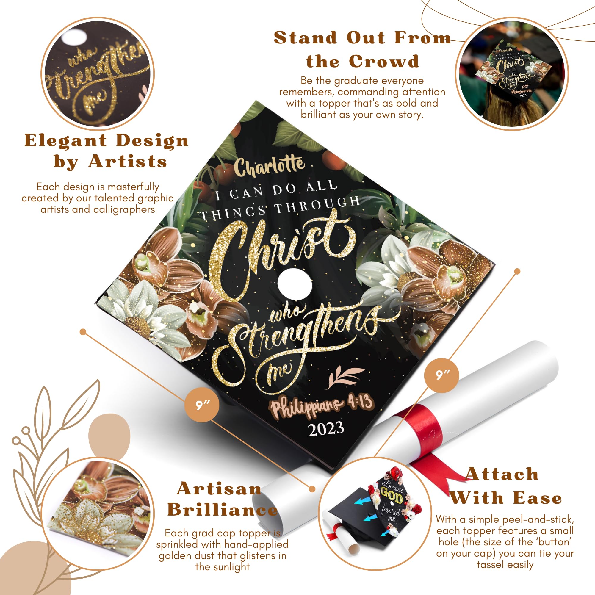 Once Upon A Time Personalized Graduation Cap Topper 2024 Graduation Gift Graduation Cap Decorations Handmade, I can do all things through Christ strengthen me.