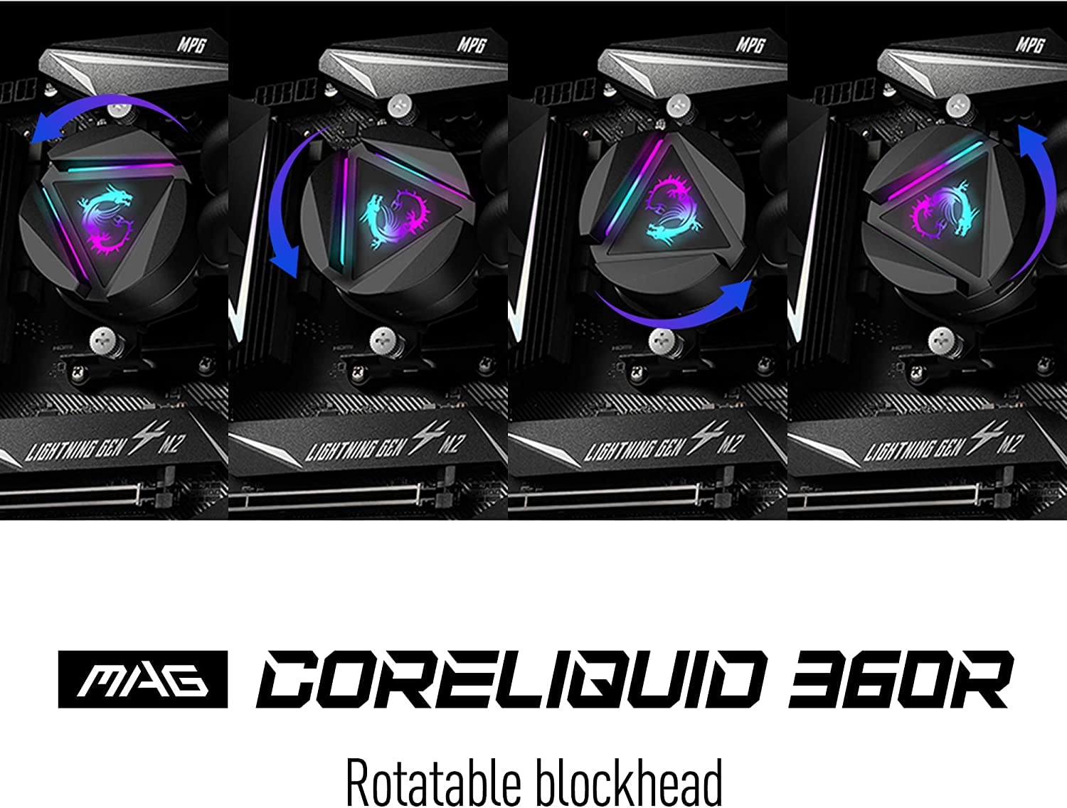 MSI MAG Series CORELIQUID 360R, aRGB CPU Liquid Cooler (AIO): Rotatable Blockhead Design, 360mm Radiator, Triple 120mm aRGB PWM Fans, Rotatable Cap (Renewed)