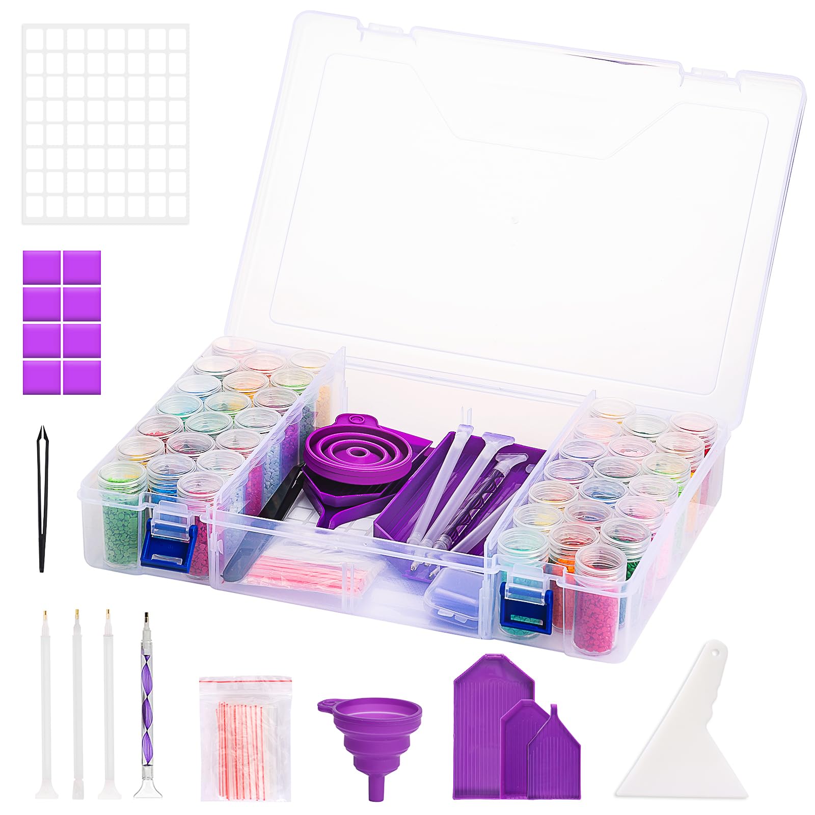 Quefe 1 Pack 40 Round Diamond Painting Storage Containers with Diamond Painting Accessories and Tools for Bead Storage Diamonds DIY Art Craft Storage