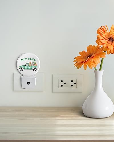 Night Light Plug into Wall, LED Nightlights Happy Easter Green Plaid Truck Pull Eggs and Bunny Small Nightlight Auto Dusk-to-Dawn Sensor Lamp LED Night Lights for Kid's Bedroom, Bathroom