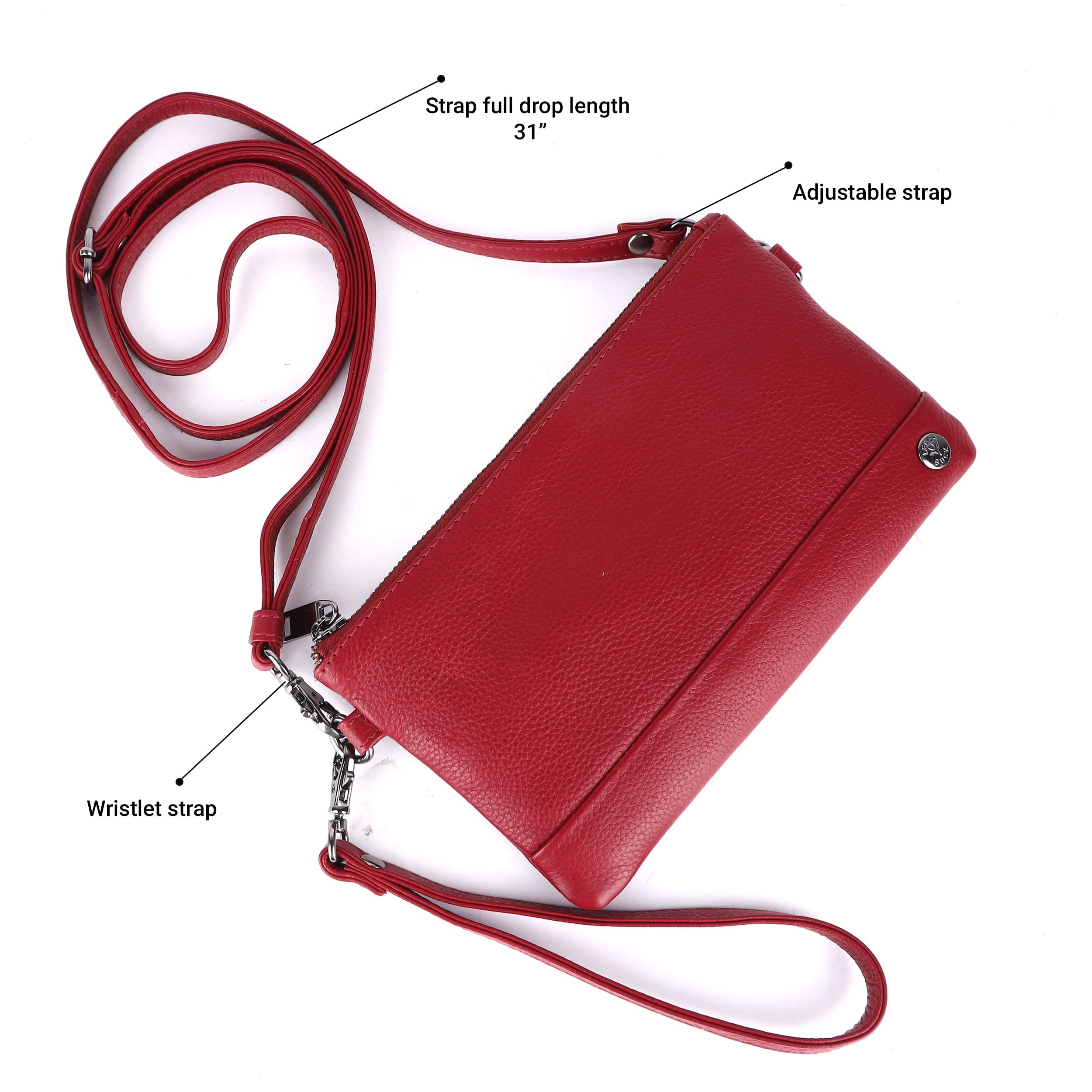LEDERBUCK Real Leather over the Shoulder Wristlet Purse Sling bag for Women- Anna (Beige)