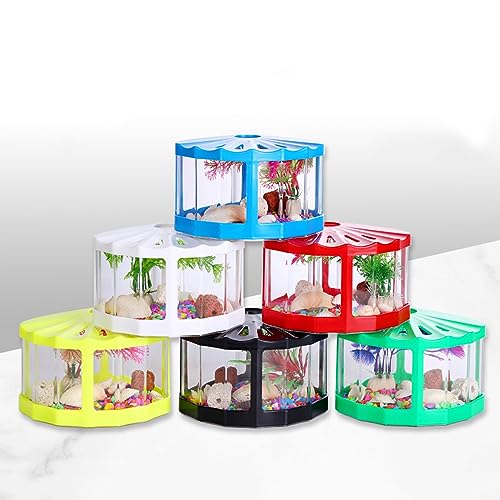 PENCK Small Betta Fish Tank, Acrylic Small Aquarium, Desktop Round Glass Planter Terrarium, Mini Goldfish Tank for Small Shrimp Fish Home Office Decor (White)