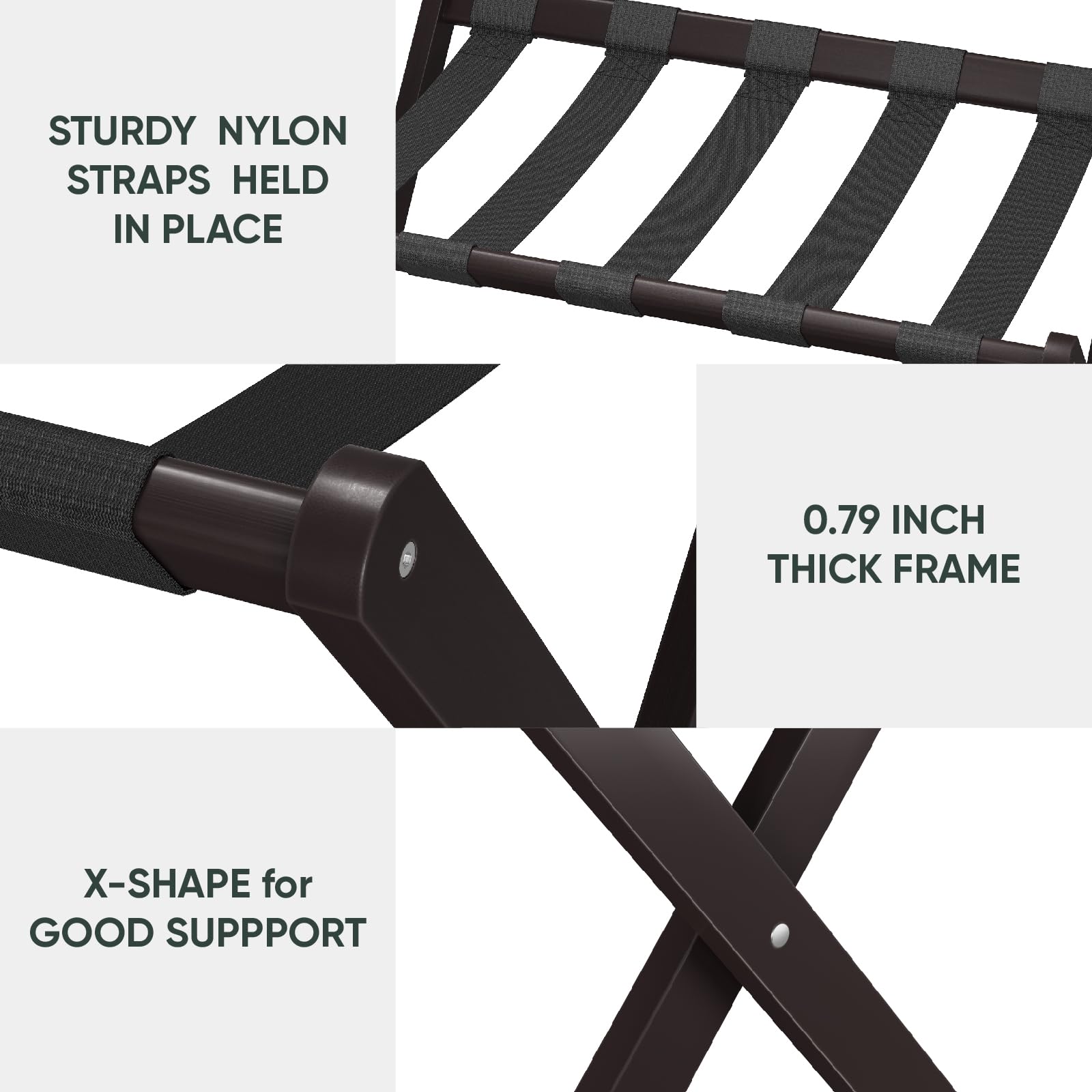 Smart FENDEE 2 Pack Luggage Rack, Folding Luggage Rack for Guest Room, Brown Bamboo Suitcase Stand Holds up to 131 lb, Luggage Stand with Storage Shelf for Hotel, Bedroom