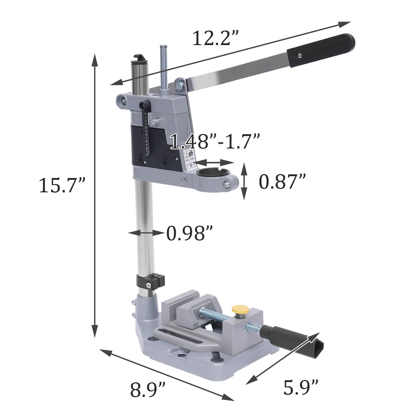 NAWESRVA High-Precision Hand Drill Press Adapter with Vise β Aluminum Alloy Stand, 8.8-Inch Base, Ergonomic Handle, Adjustable Clamp (1.4-1.6 Inch) β Secure & Stable Drilling Solution