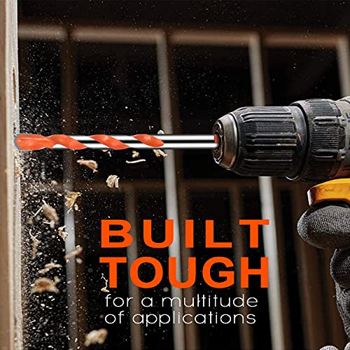 Masonry Drill Bits Set for Tile, Brick, Cement, Concrete, Glass, Plastic, Cinder Block, Wood etc,Chrome Plated with Industrial Strength Carbide Tips with Storage Case Orange(10 Pack)