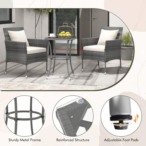 Tangkula 3 Piece Furniture Wicker Rattan Outdoor Patio Set, Onesize, Grey