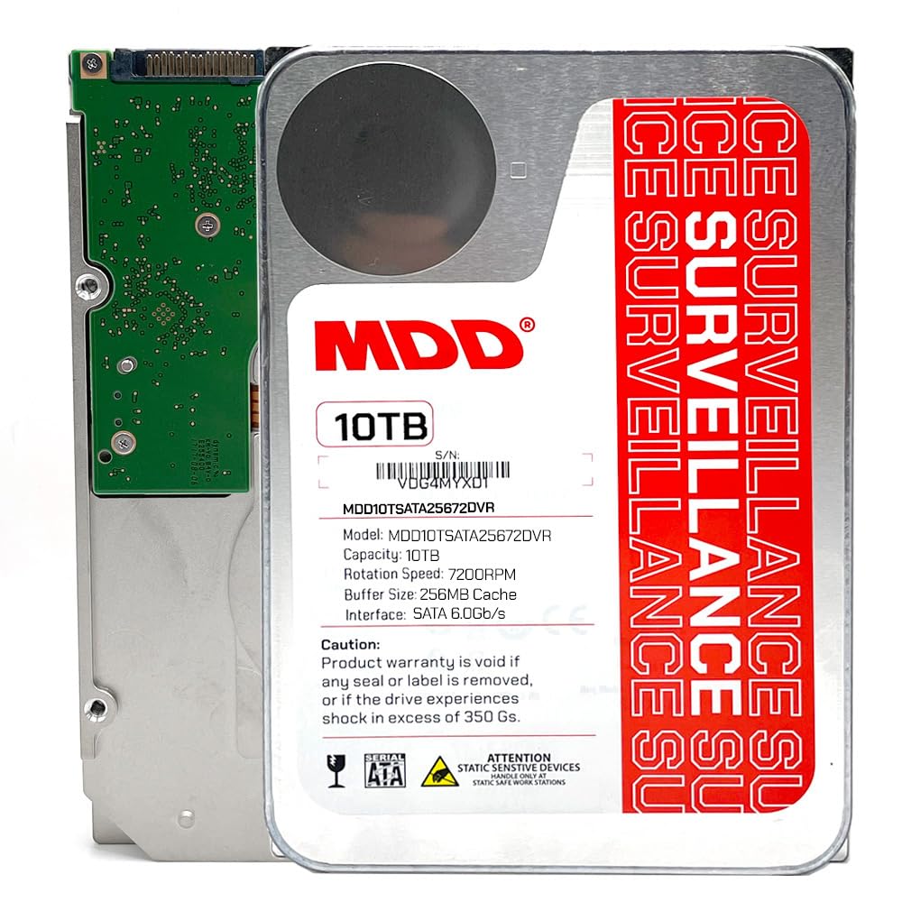 MDD (MDD10TSATA25672DVR) 10TB 7200RPM 256MB Cache SATA 6.0Gb/s 3.5inch Internal Surveillance Hard Drive - 3 Years Warranty (Renewed)