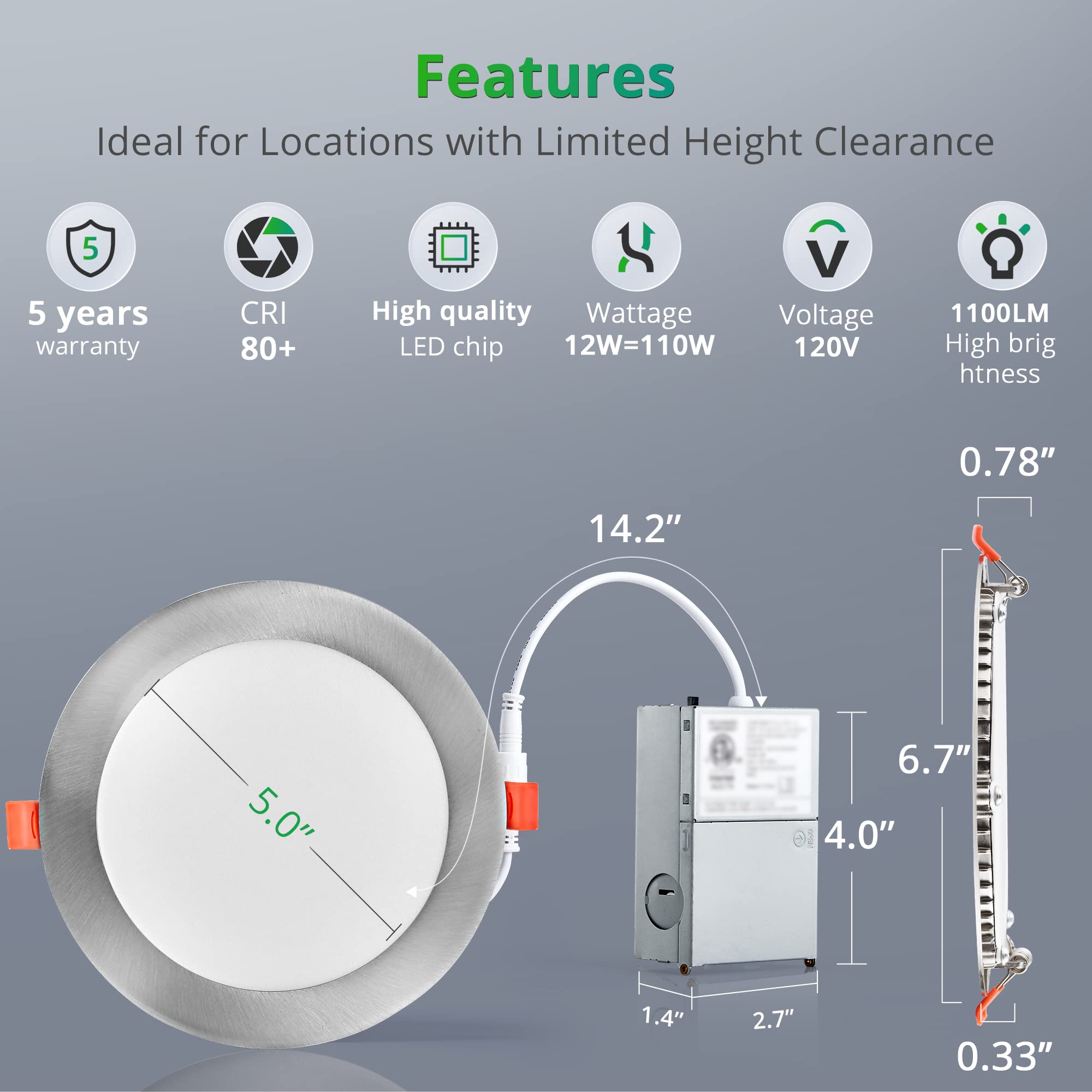 LEDIARY 16 Pack 6CCT LED Recessed Lighting 6 inch, 2500K-5000K Selectable Brushed Nickel Recessed Lights, 1100LM High Brightness, 12W Eqv 110W, Dimmable Can Lights with Junction Box - IC Rated, ETL