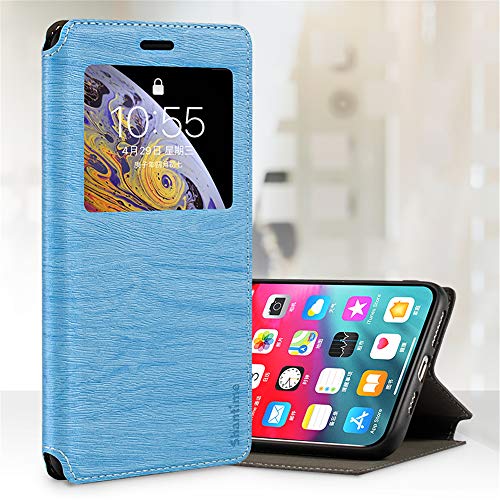 Shantime for Oppo A58X 5G Case, Wood Grain Leather Case with Card Holder and Window, Magnetic Flip Cover for Oppo A78 5G (6.56β) Sky Blue