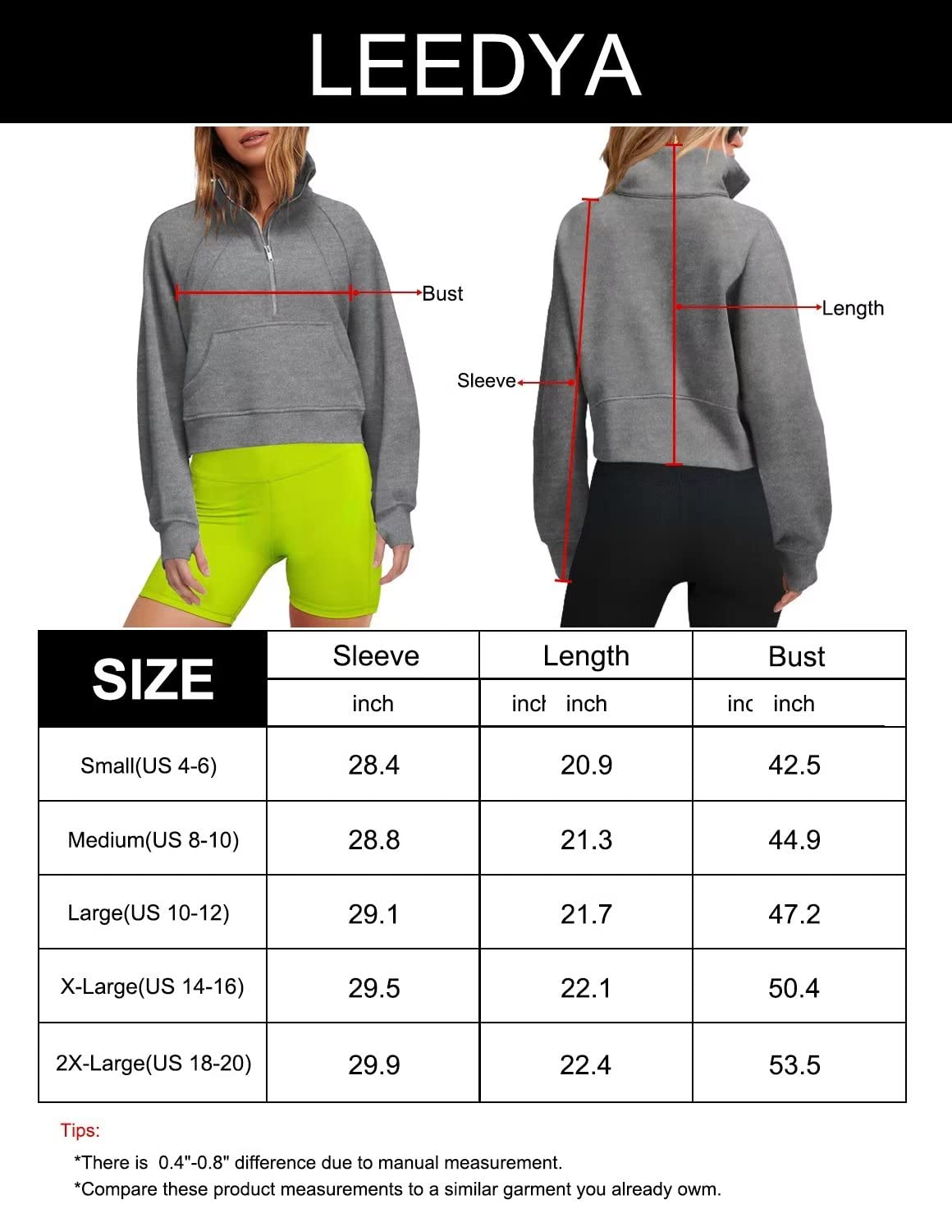 LEEDYA Women Half Zip Up Pullover Sweater Long Sleeve Mock Neck Sweatshirt Outwear Jacket Grey M