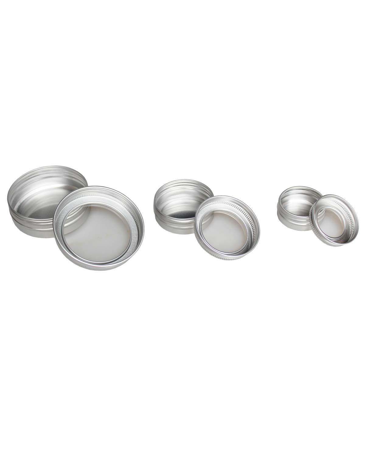 LJY 48 Pieces Round Metal Tins Empty Aluminum Cans Storage Containers Screw Lids with Clear Window, Mixed Sizes