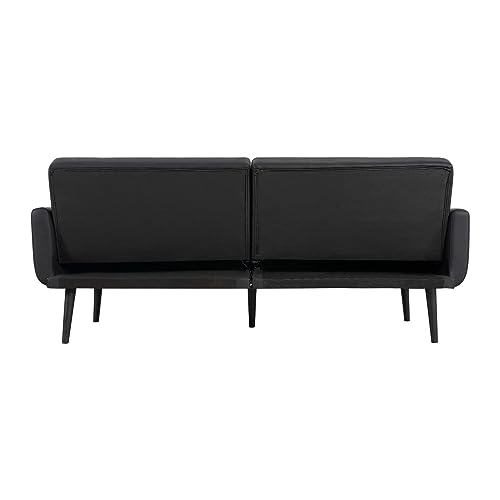 Naomi Home Monica Leather Futon Sofa, Convertible Couch Bed, Split Back Premium Faux Leather Sleeper Couch Sofa for Living Room, Mid Century Modern Fold Out Couch Bed with Tapered Legs Black
