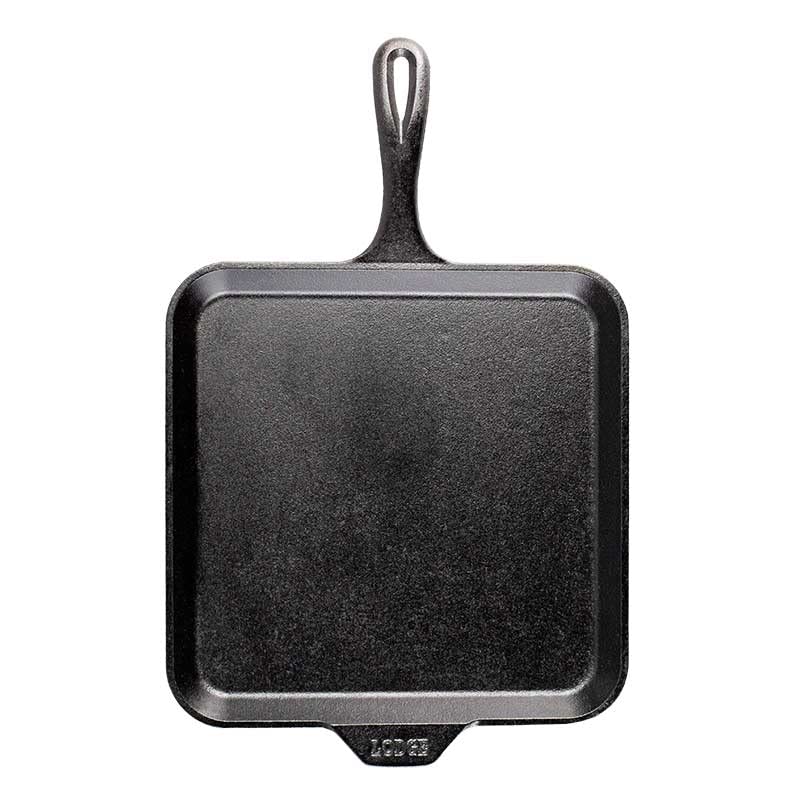 Lodge Cast Iron Square 11" Griddle & SCRAPERGPK Durable Grill Pan Scrapers, Red and Black, 2-Pack