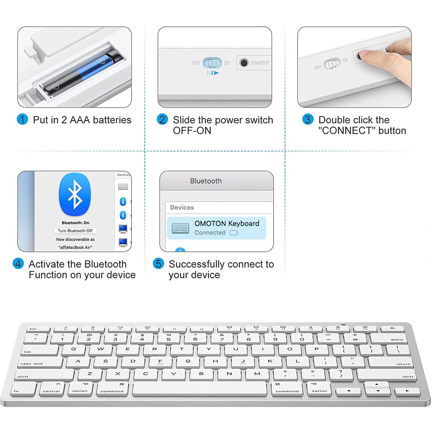 OMOTON Compact Wireless Bluetooth Keyboard for MacBook, iMac, Mac Mini - Compatible with Apple Laptops and Desktops