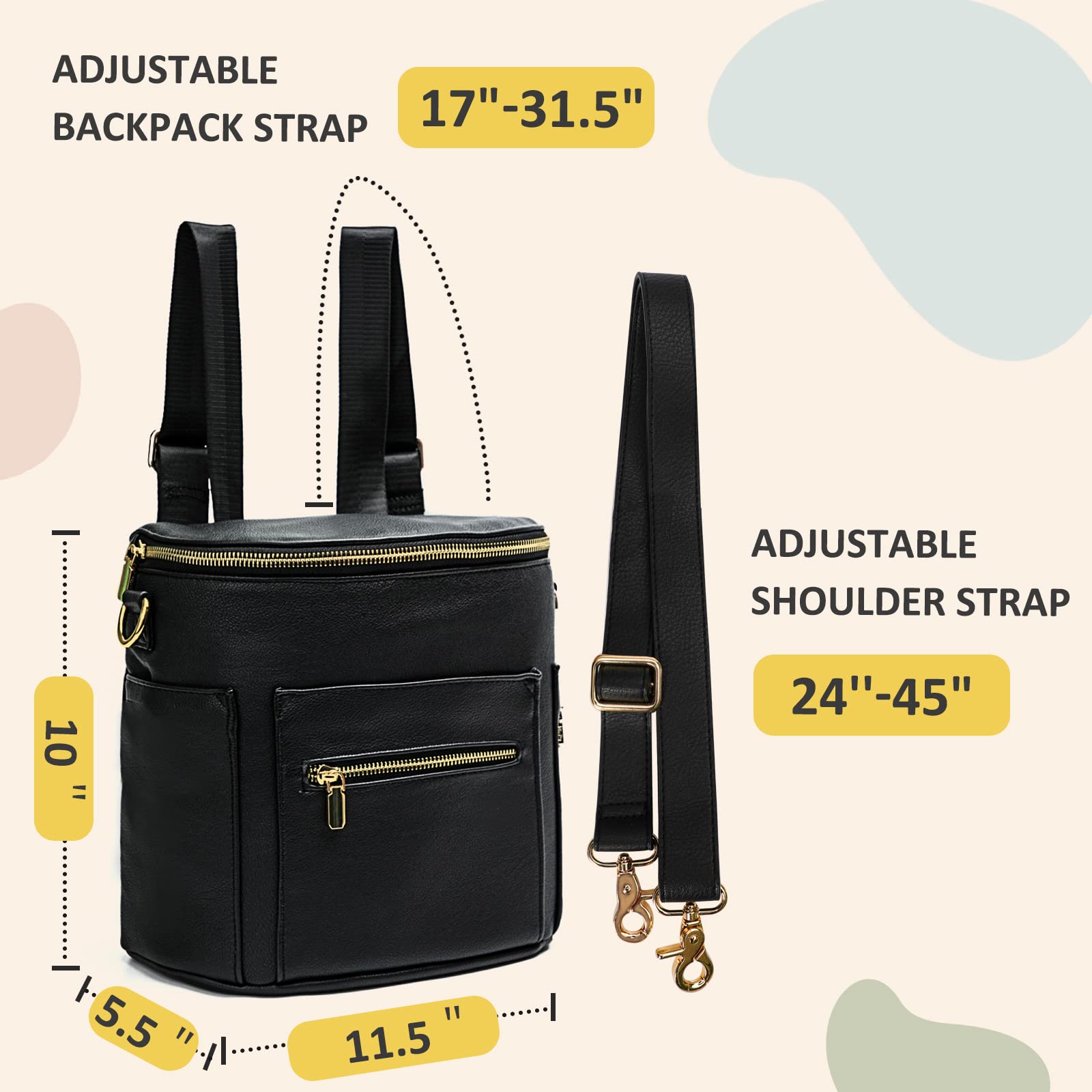 miss fong Mini Diaper Bag Backpack, Baby Bag,Leather Diaper Bag Tote, Diaper Tote Bag Backpack Pom Pom Keychain Bundle