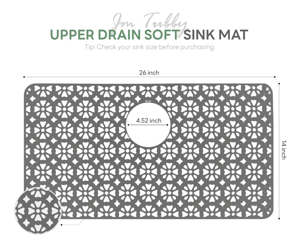 JM TUBBY Multi-Purpose Kitchen Sink Mats (26" x 14") - Versatile Silicone Kitchen Sink Protector: Non-Slip, Heat-Resistant, and Effortless Installation for Your Kitchen (Grey)