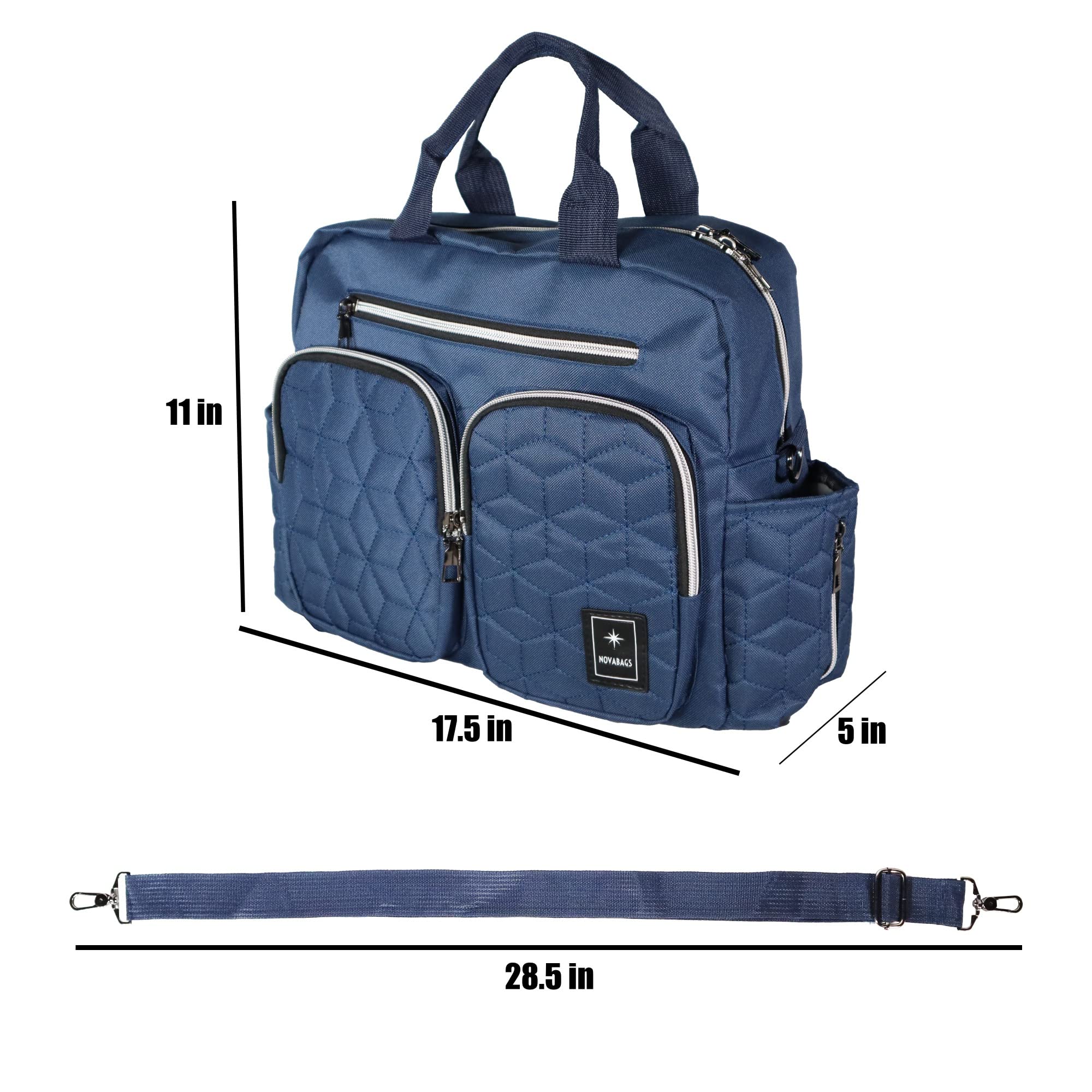 Novaa Bags Multifunction Travel Diaper Tote Bag with insulated Bottle Compartment with Shoulder Strap. (Navy Blue)