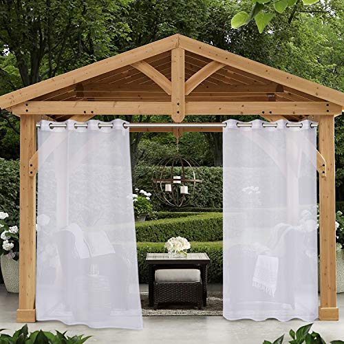 LUSHLEAF Indoor/Outdoor Sheer Curtains for Patio Waterproof, White, 52 x 84 Inches Long - Outdoor Privacy Voile Drapes, Grommet Semi-Sheer Curtains for Pergola, Porch, Gazebo, 2 Panels
