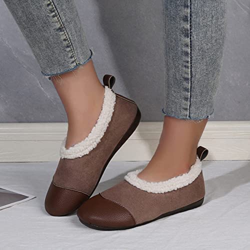Ladies Fashion Solid Color Suede Leather Panel Warm Plush Flat Sole Casual Shoes Men Shoes Casual Sandals Brown