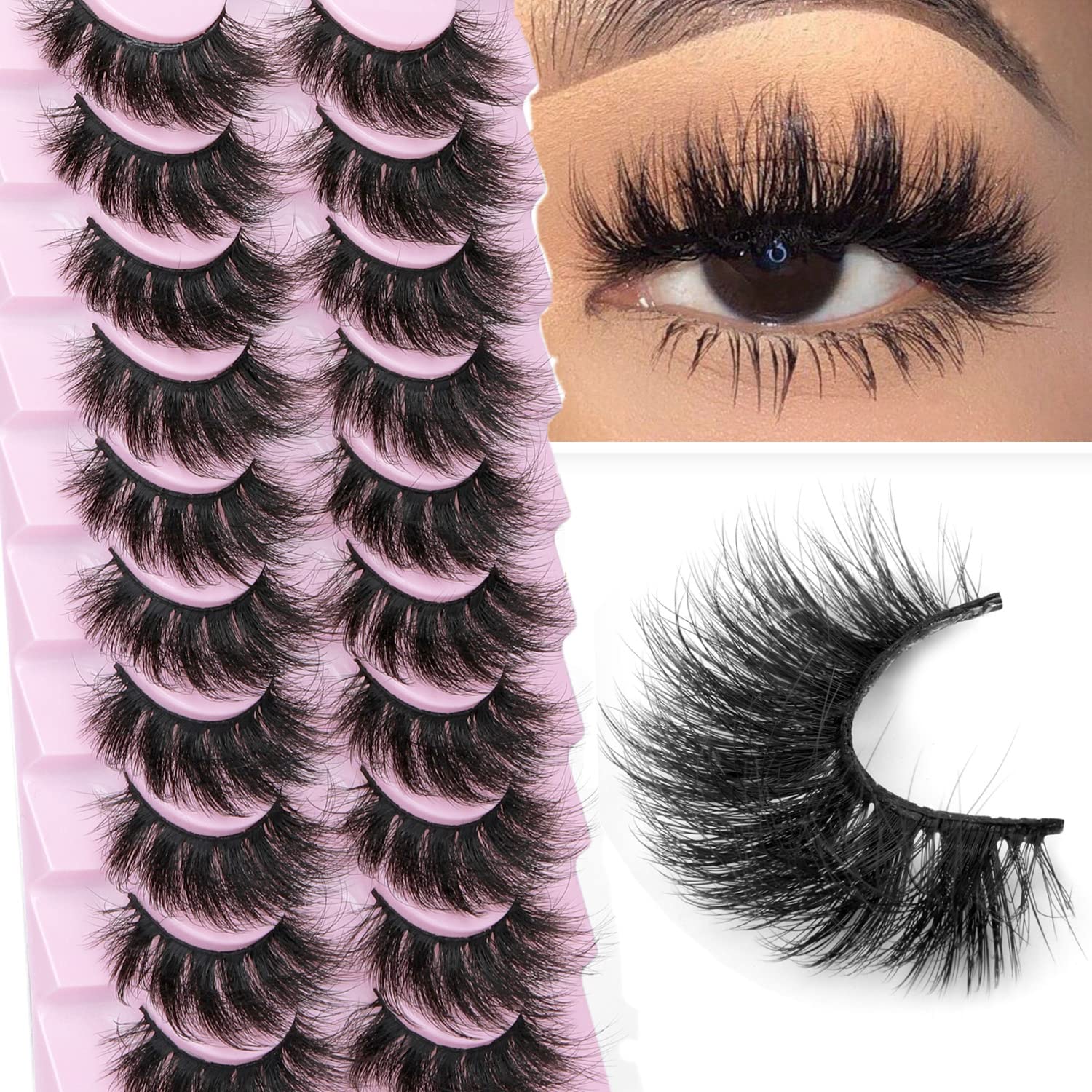 Mink Lashes Fluffy Dramatic 20mm Wispy False Eyelashes Look Like Lashes Extensions Long Thick Volume Fake Eyelashes by EYDEVRO (10 Pairs)