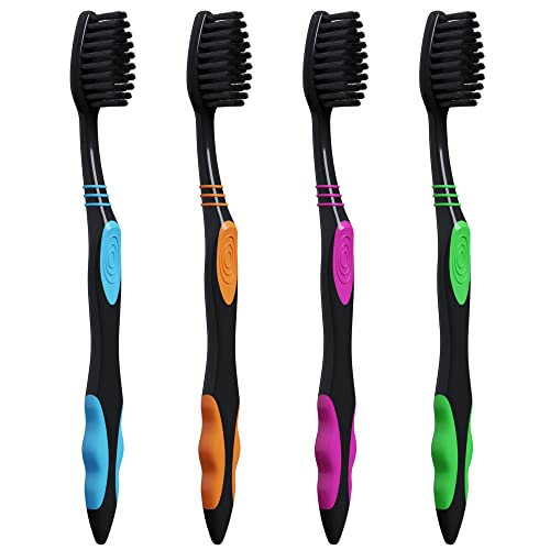 natraco Charcoal Bulk Toothbrushes Individually Wrapped - Deep Clean Charcoal Infused Soft Bristle – Multi Colored Tooth Brush with Covers - for Travel, Kids, Family, Dental Care Etc. 100 Count