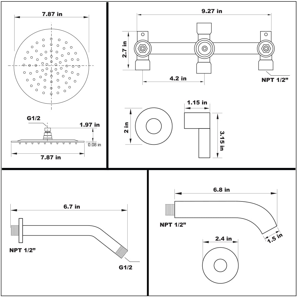 Matte Black 3 Handle Shower Faucet Set with Tub Spout, Tub and Shower Trim Kit with Rough-in Valve, Bathroom Rain Mixer Shower System, Rainfall Bathtub Shower Faucets