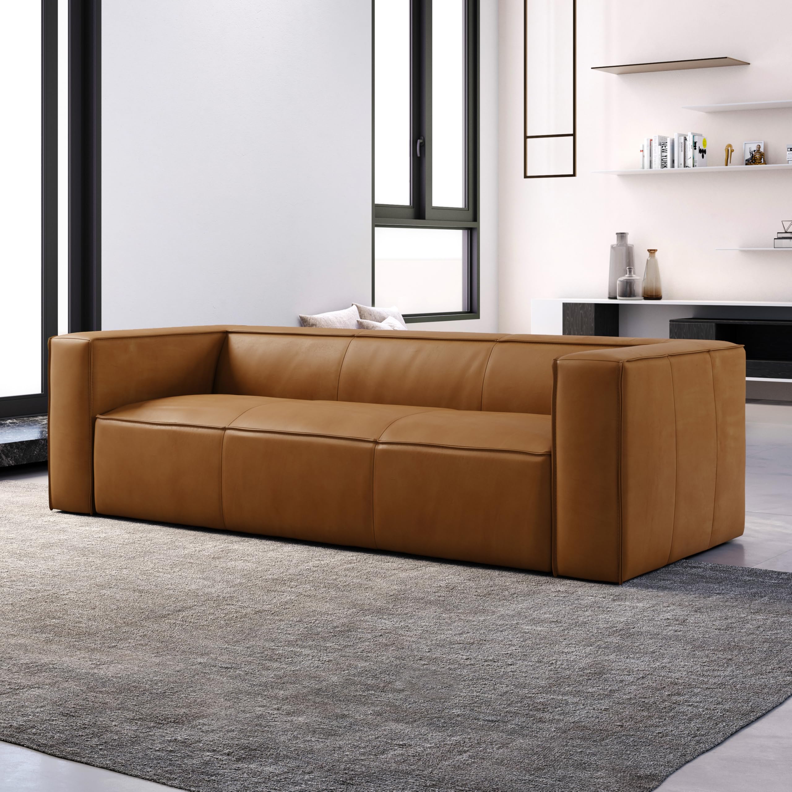 Omax Decor Mason 90" Modern Genuine Top Grain Leather Sofa (Black)