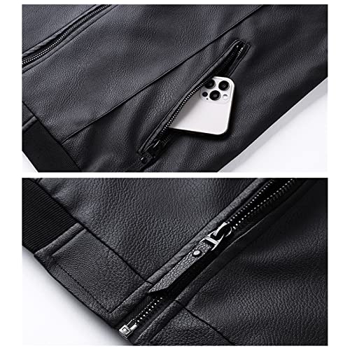 Maiyifu-GJ Men Stand Collar Leather Jacket Winter Warm Faux Leather Motorcycle Jackets Casual Pu Zip Up Bomber Biker Coat (Black,5X-Large)
