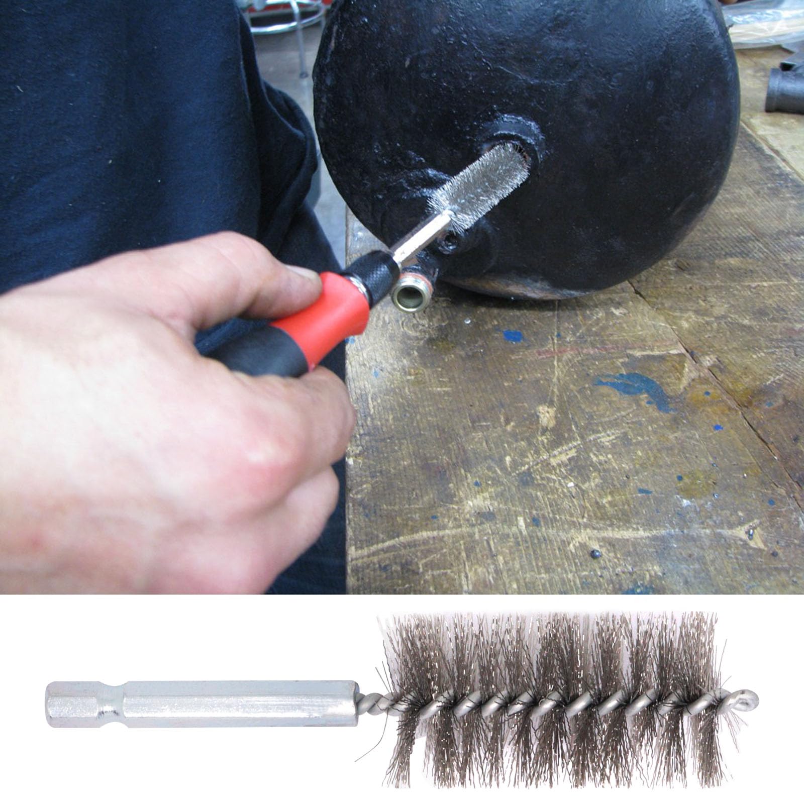 SWZHAI Bore Brush Stainless Steel 2 Pcs, Bore Brush for Drill with 1" Hex Shank Twisted, Round Wire Brush for Power Drill, Cleaner Bore Brush Set for Rust, Cleaning Tubes