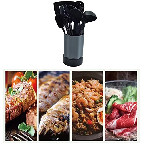 RANIT Silicone Kitchenware Spatula15-Piece Set, Stainless Steel Handle Kitchen Utensils Household Cooking Spoon Shovel Kitchenware Set (Black)