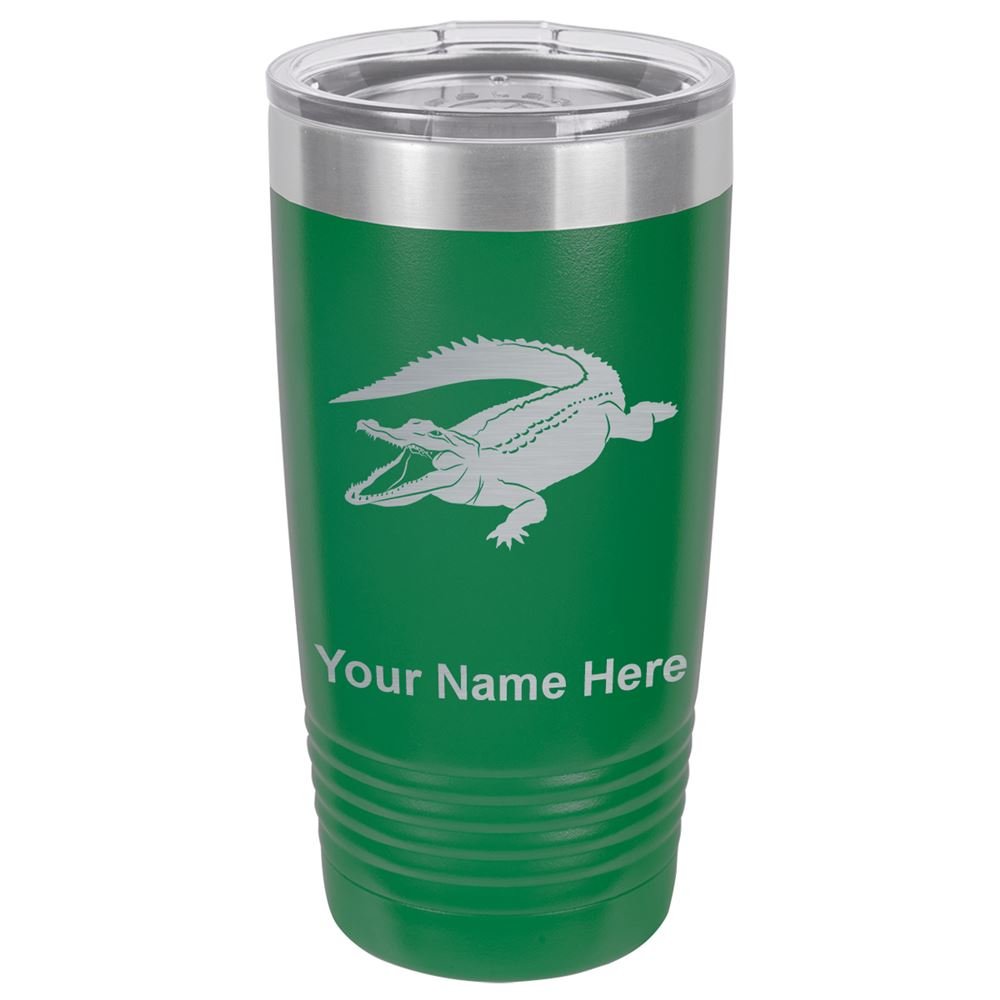 LaserGram 20oz Vacuum Insulated Tumbler Mug, Alligator, Personalized Engraving Included (Green)