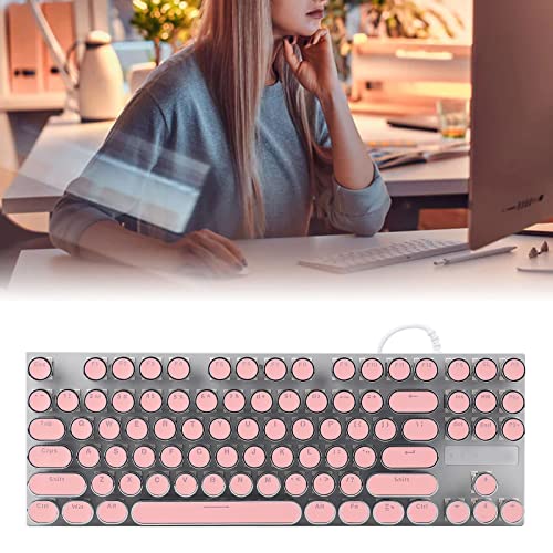 Mechanical Gaming Keyboard, 87 Keys 26 RGB Backlit USB Wired Keyboard Waterproof with Red Switches for Win ME, for Win2000, for Win XP, for Vista, for Win7, for Win8, for(Pink Electroplating Punk)