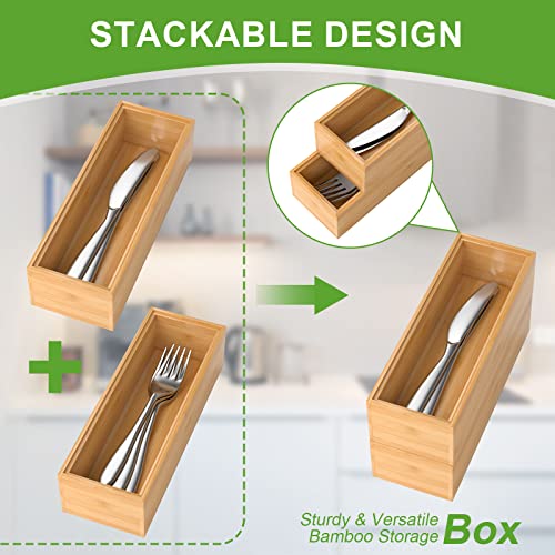 Lixple Bamboo Drawer Organizer - Set of 2, Stackable Storage Box, Silverware Tray for Drawer, Small Gadgets Holder 9β x 3β x 2β